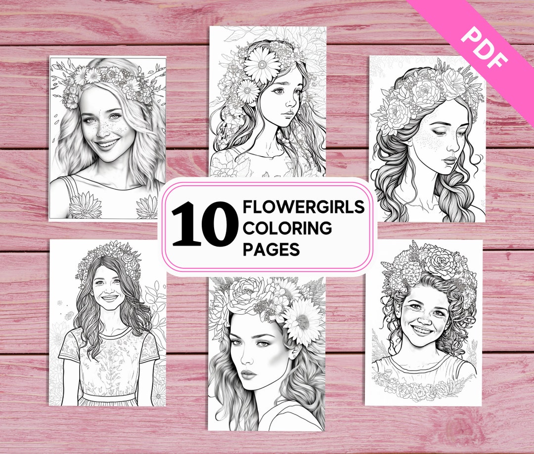 10 Flowergirls Coloring Pages| Printable PDF 10 Pages A4 | Instant ...