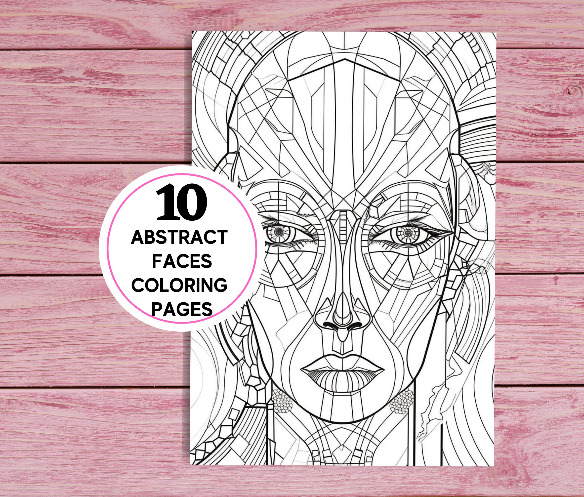 Abstract Faces - 10 Coloring Pages for Adults | Printable PDF 10 Pages ...