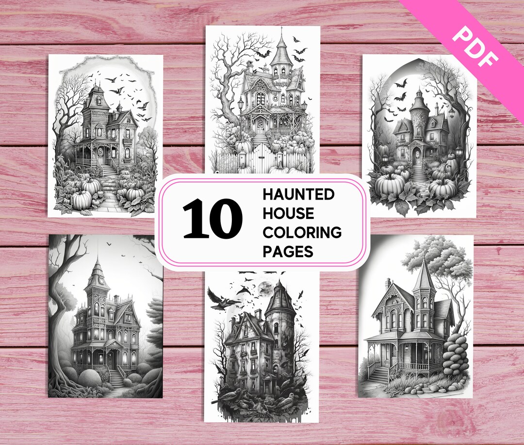 Haunted House - 10 Coloring Pages for Adults | Printable PDF 10 Pages ...