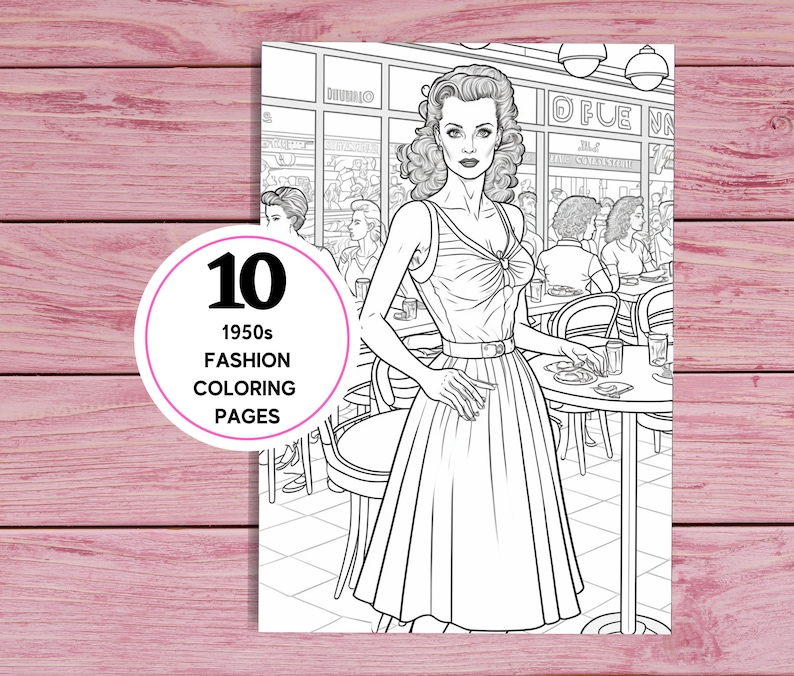 1950s Women Fashion 10 Coloring Pages for Adults Printable PDF 10 Pages ...