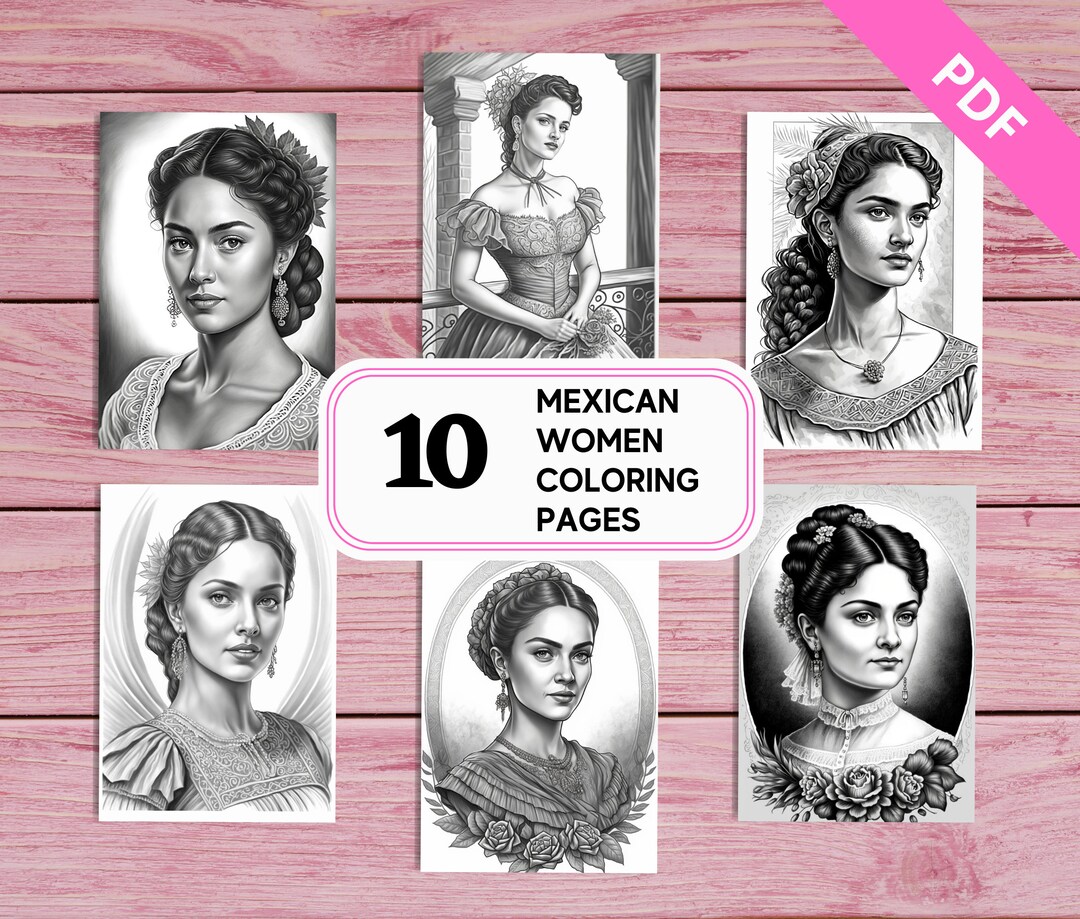 Mexican Women Portraits 10 Coloring Pages for Adults Printable PDF 10 ...