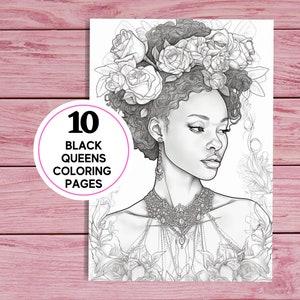 Black Queens - African Woman Portraits - 10 Coloring Pages for Adults ...