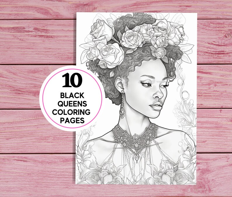 Black Queens - African Woman Portraits - 10 Coloring Pages for Adults ...