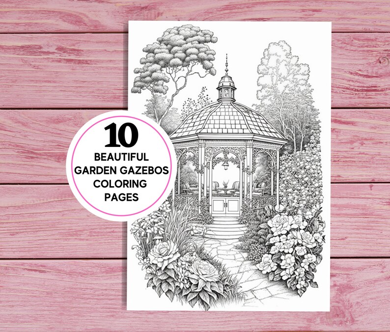 Beautiful Garden Gazebos - 10 Coloring Pages for Adults | Printable PDF ...