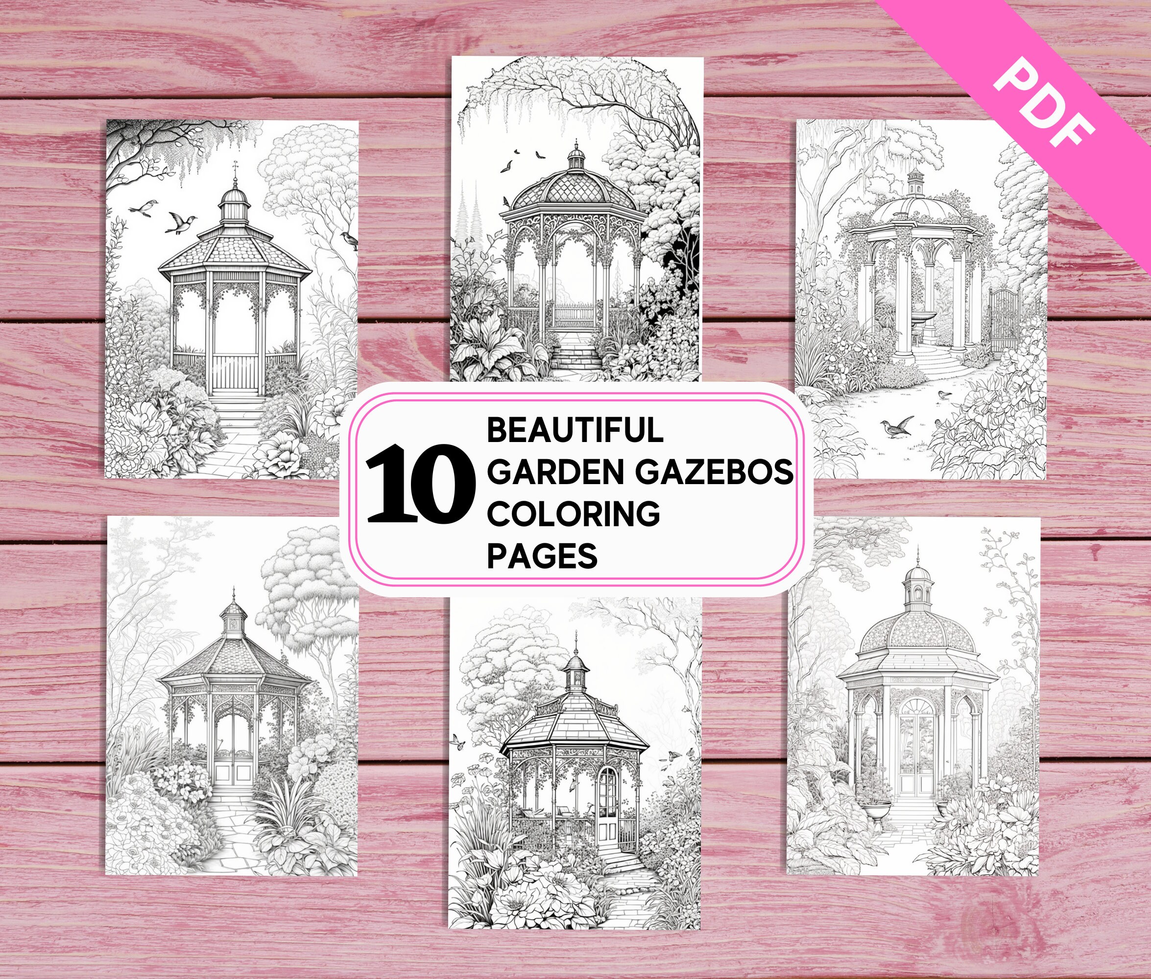 Beautiful Garden Gazebos - 10 Coloring Pages for Adults | Printable PDF ...