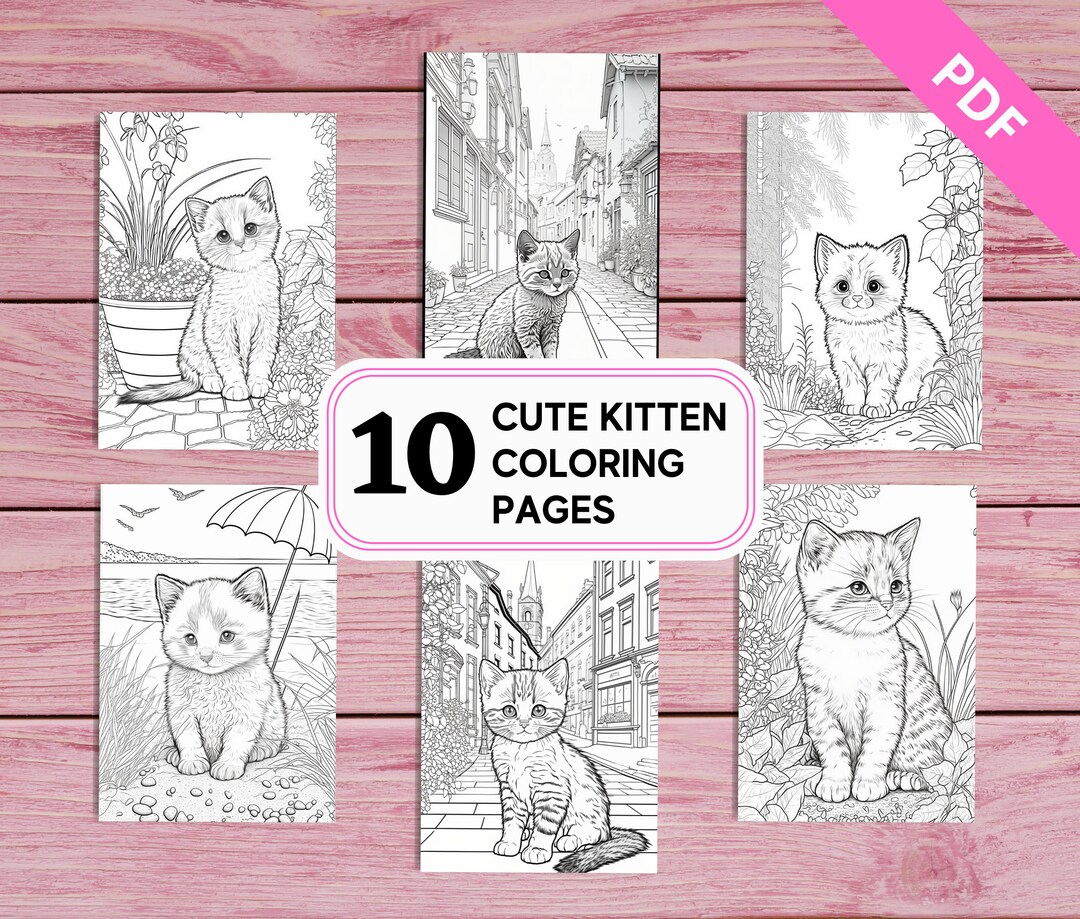 10 Cute Little Kitten Coloring Pages for Kids | Printable PDF 10 Pages ...