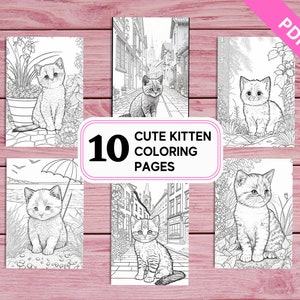 10 Cute Little Kitten Coloring Pages for Kids | Printable PDF 10 Pages ...