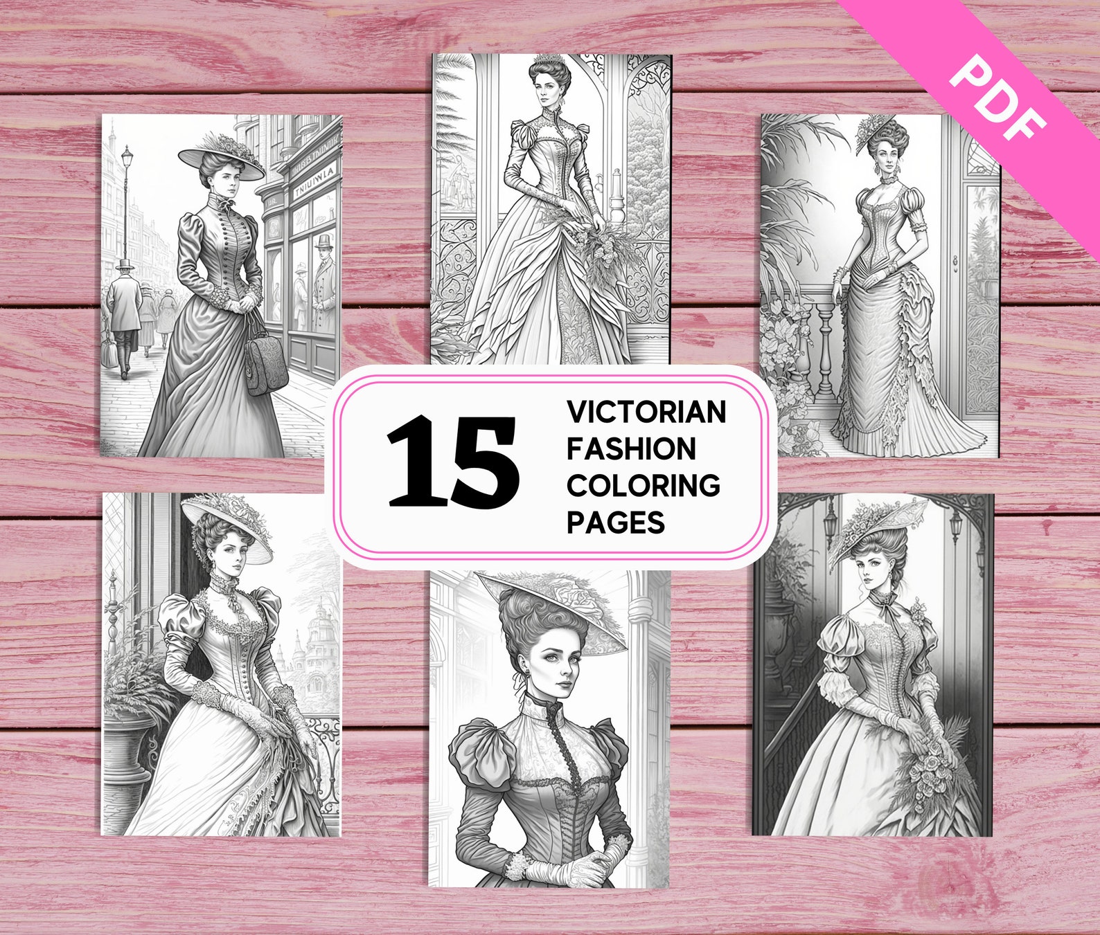 Victorian Fashion Coloring Pages - 15 Printable Illustrations (PDF) - Etsy