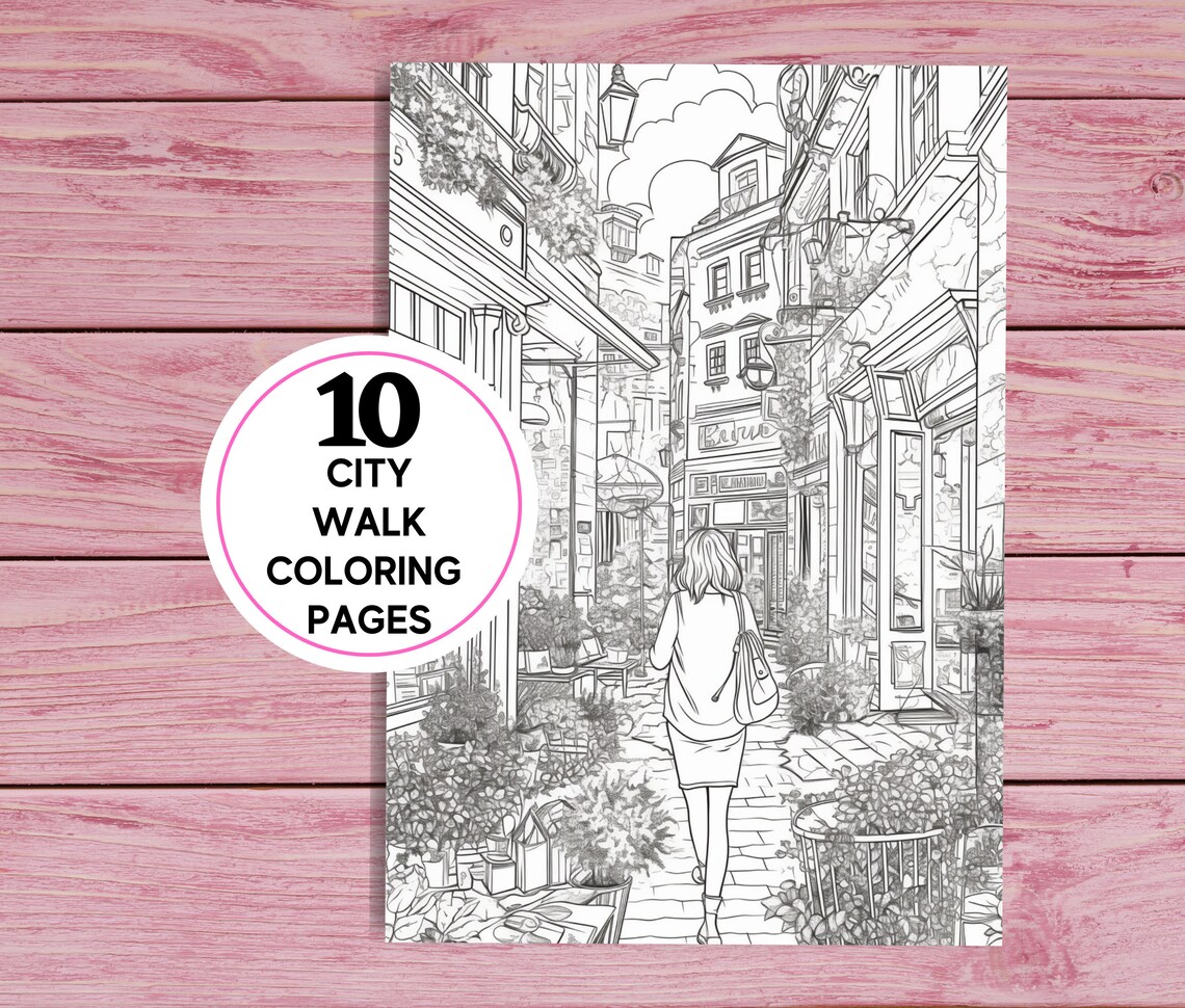 10 City Walk Coloring Pages for Kids and Adults | Printable PDF 10 ...