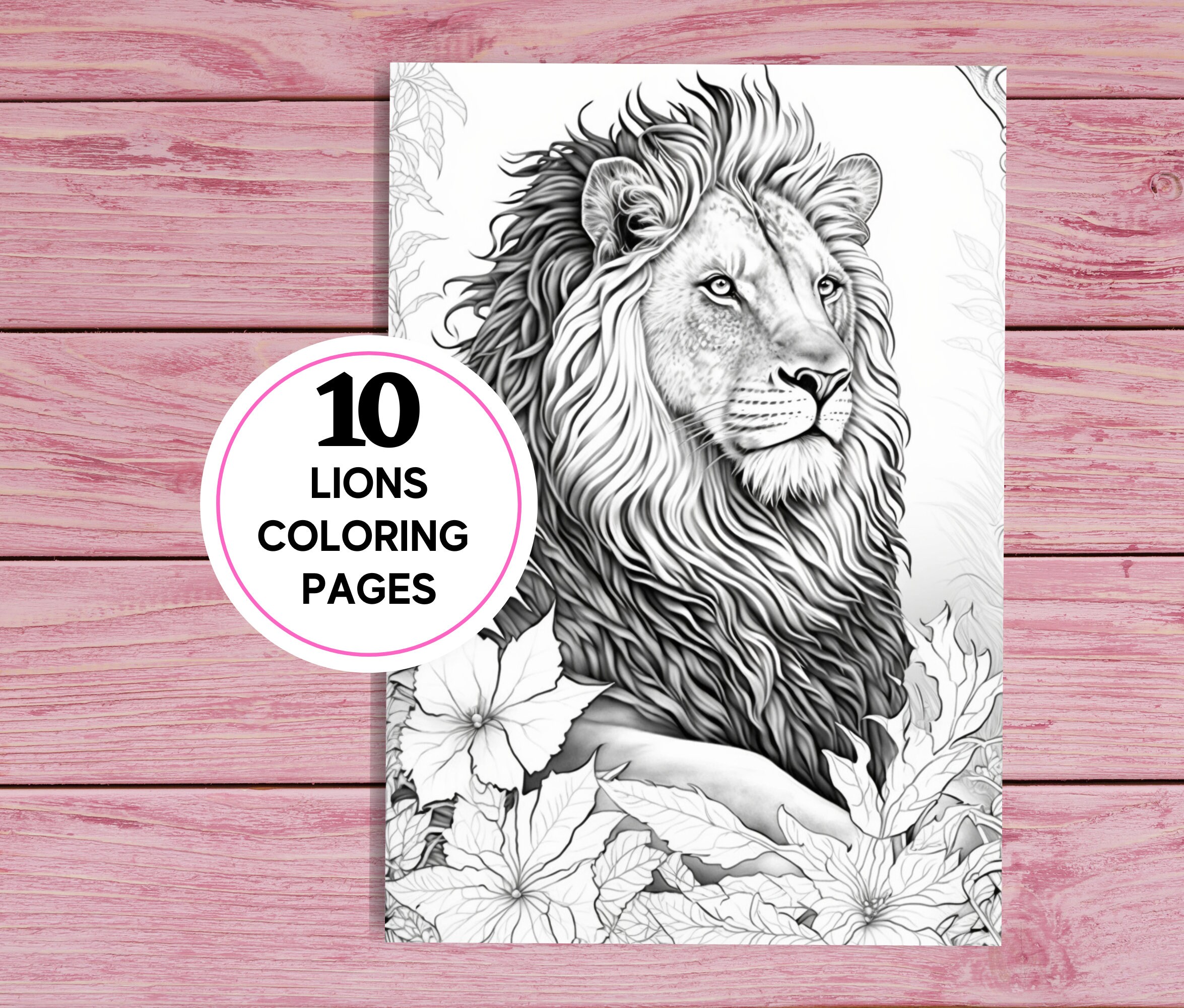 Lions - 10 Coloring Pages for Kids and Adults | Printable PDF 10 Pages ...
