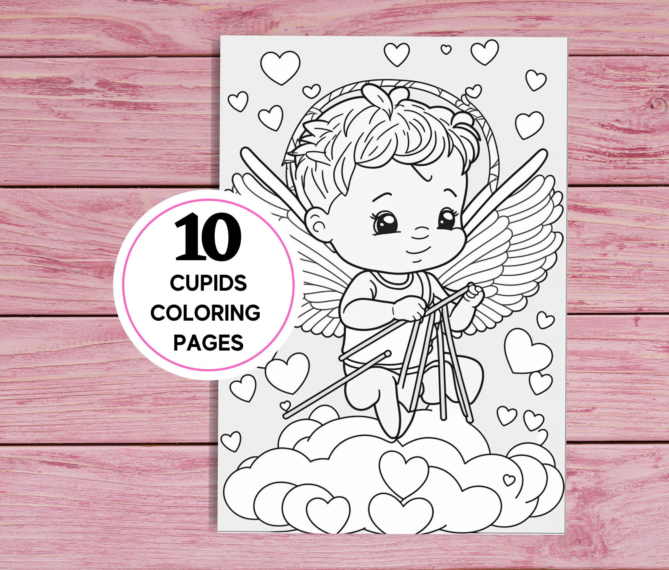10 Cupids Coloring Pages for Kids and Adults Printable PDF 10 Pages A4 ...