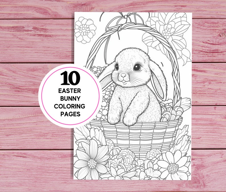 Easter Bunny - 10 Cute Coloring Pages for Kids | Printable PDF 10 Pages ...