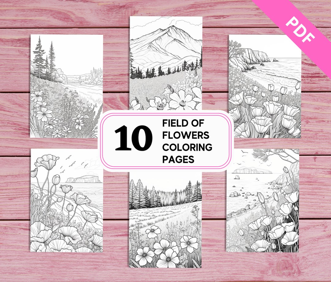 Field of Flowers - 10 Coloring Pages for Adults | Printable PDF 10 ...