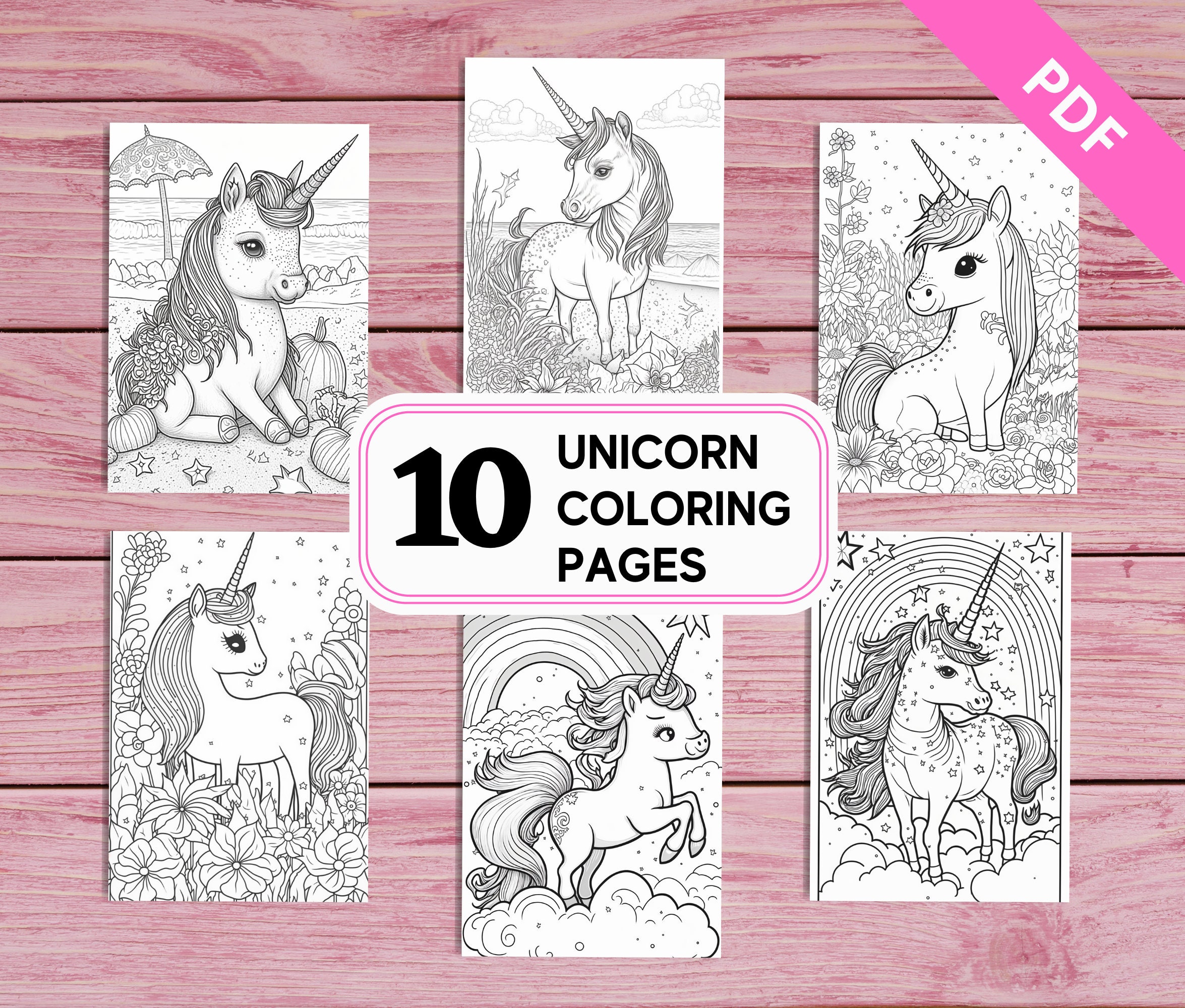 10 Cute Unicorn Coloring Pages for Kids Printable PDF 10 Pages A4 for ...