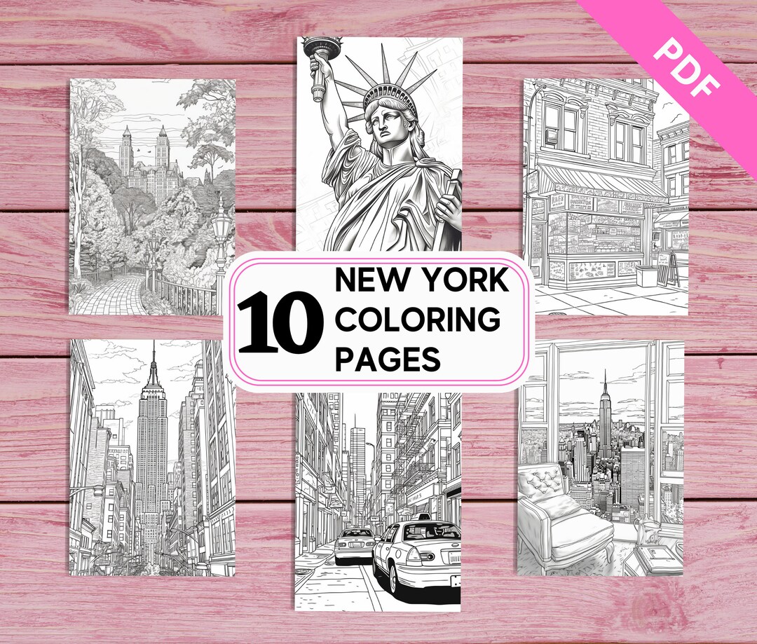 New York City - 10 Coloring Pages for Adults | Printable PDF A4 ...