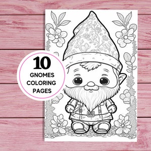 10 Gnomes Coloring Pages for Kids | Printable PDF 10 Pages A4 | Instant ...
