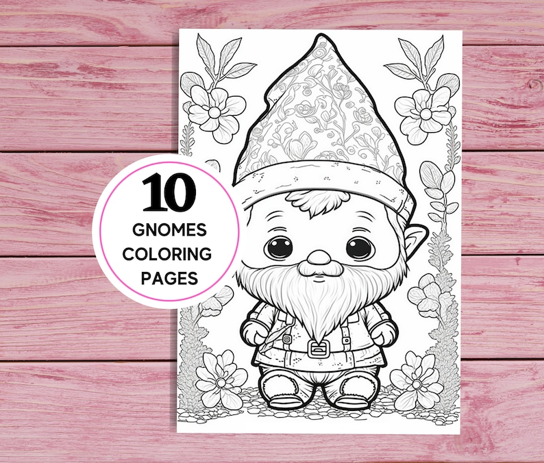 10 Gnomes Coloring Pages for Kids Printable PDF 10 Pages A4 Instant ...