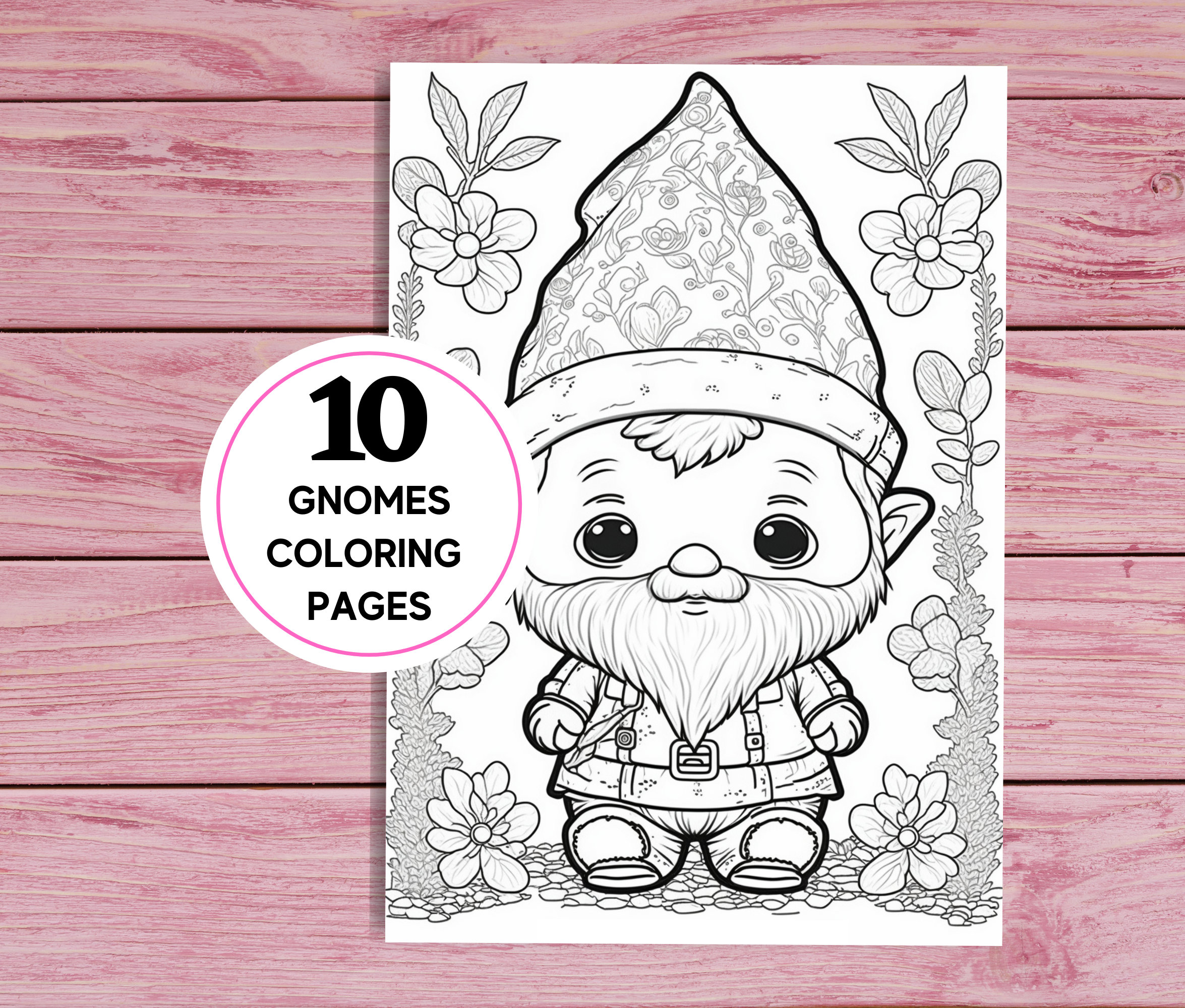 10 Gnomes Coloring Pages for Kids | Printable PDF 10 Pages A4 | Instant ...