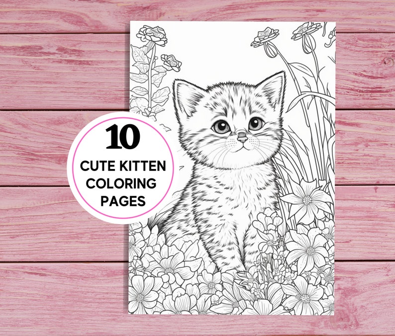 10 Cute Little Kitten Coloring Pages for Kids | Printable PDF 10 Pages ...