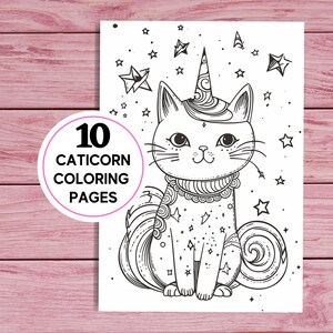 10 Cute Caticorn Coloring Pages for Kids | Printable PDF 10 Pages A4 ...