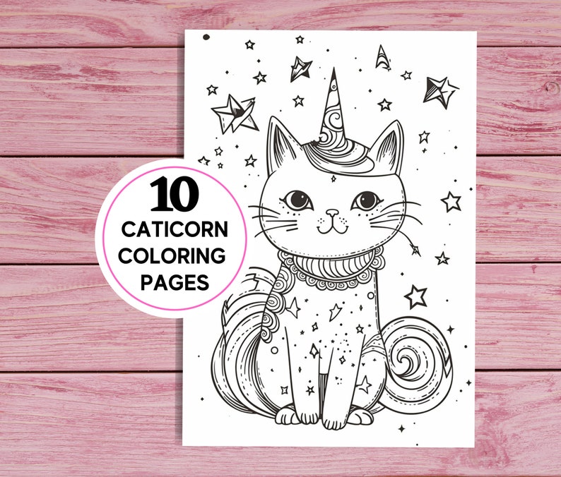 10 Cute Caticorn Coloring Pages for Kids | Printable PDF 10 Pages A4 ...