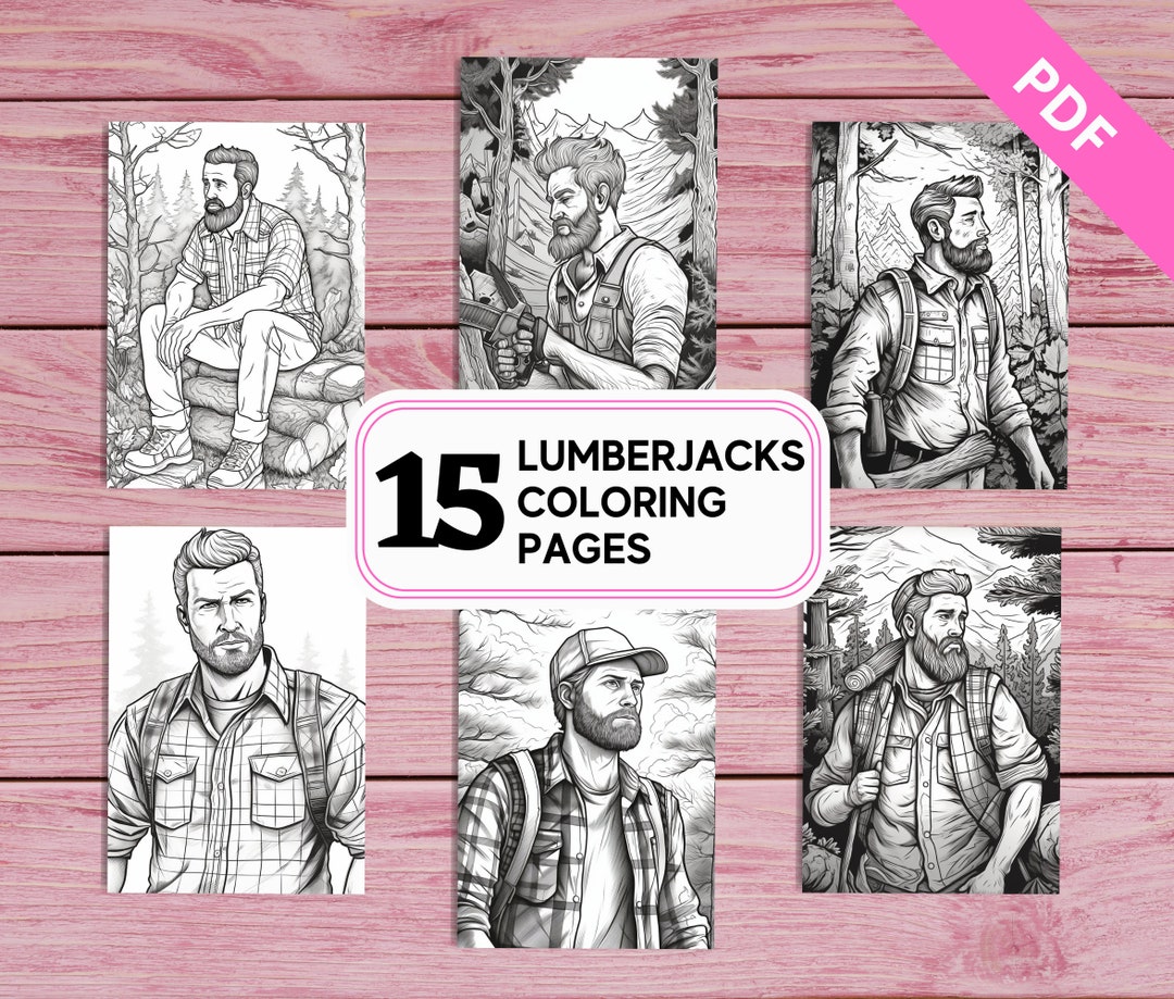 Lumberjack Coloring Pages for Adults – 15 Grayscale Designs (printable ...