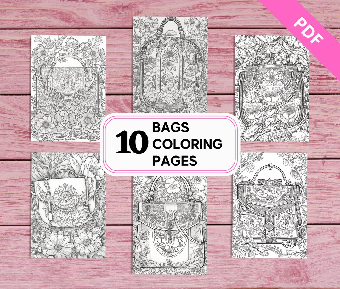 10 Beautiful Bags Coloring Pages for Kids and Adults | Printable PDF 10 ...