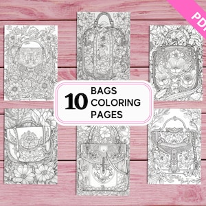 10 Beautiful Bags Coloring Pages for Kids and Adults | Printable PDF 10 ...