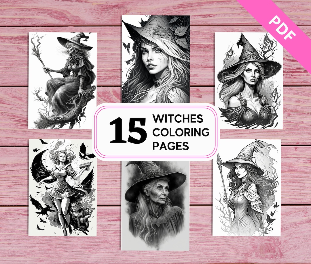 Witches Pretty and Powerful 15 Coloring Pages for Adults Printable PDF ...