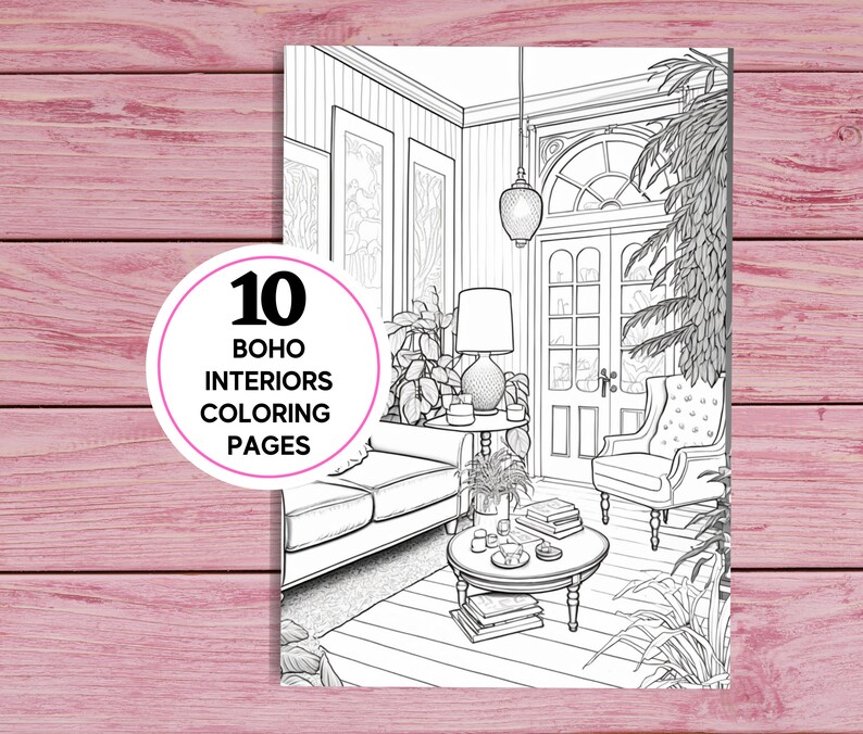 Boho Interiors 10 Coloring Pages for Adults Printable PDF - Etsy