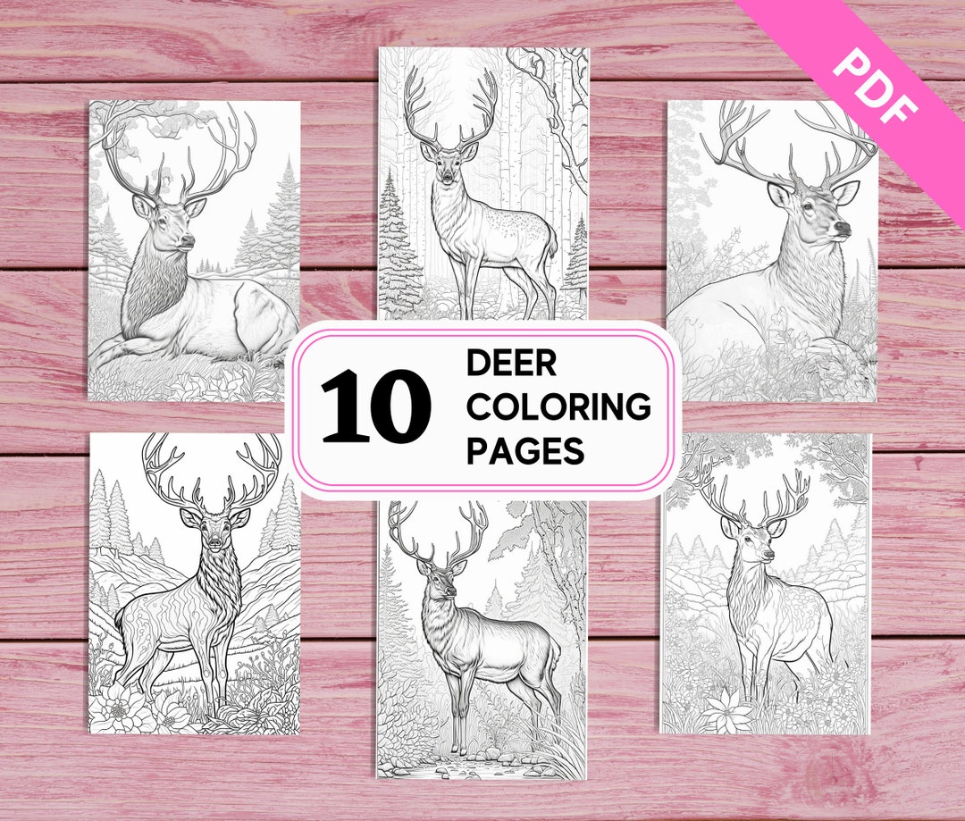 Majestic Deer - 10 Coloring Pages for Kids and Adults | Printable PDF ...