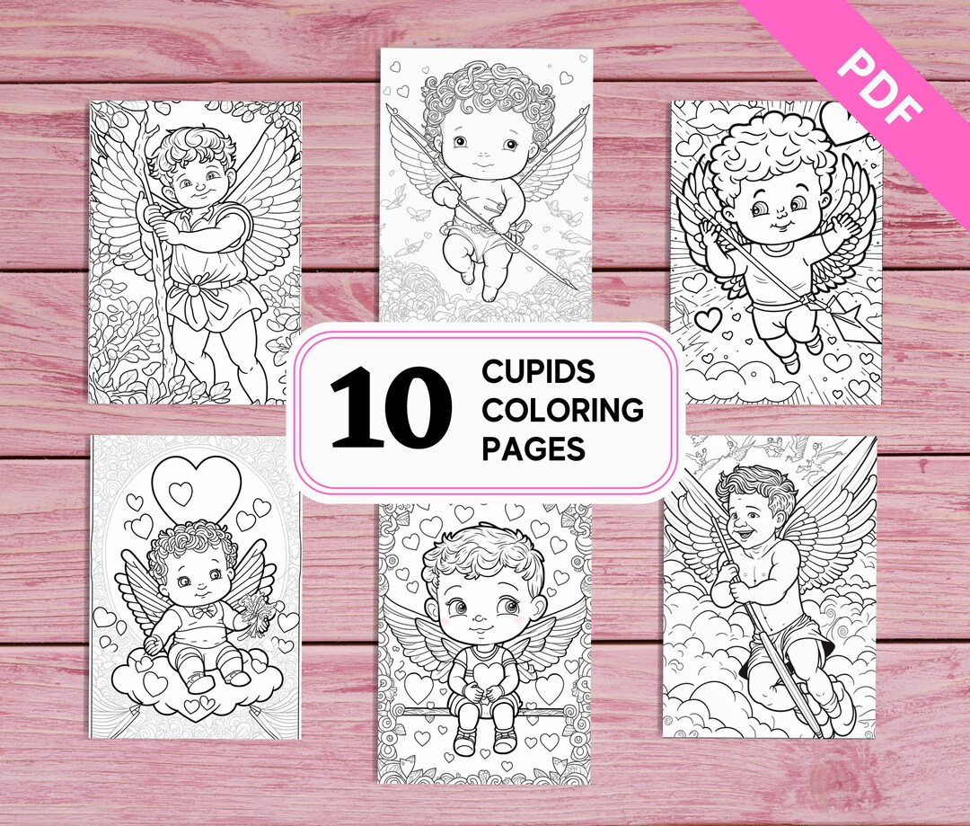 10 Cupids Coloring Pages for Kids and Adults | Printable PDF 10 Pages ...