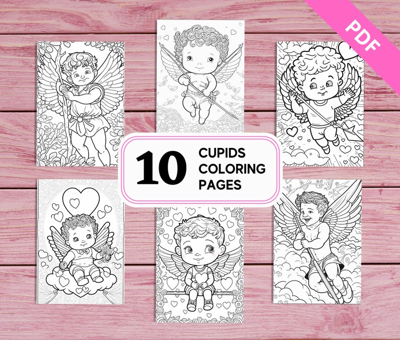 10 Cupids Coloring Pages for Kids and Adults Printable PDF 10 Pages A4 ...