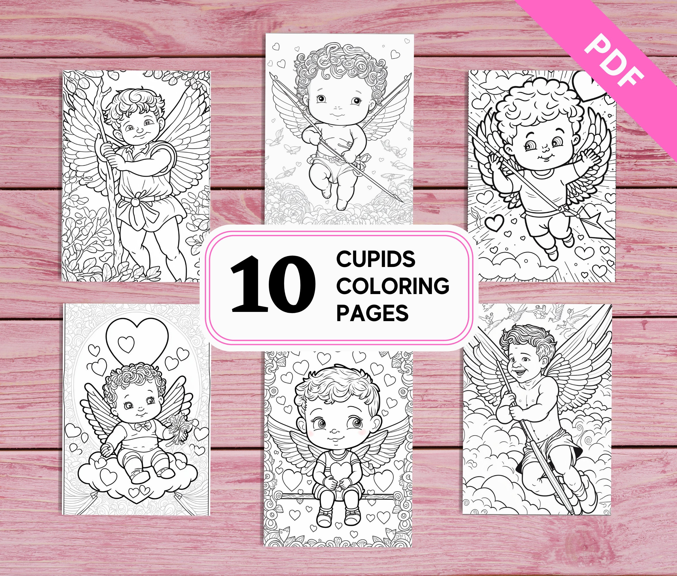 10 Cupids Coloring Pages for Kids and Adults Printable PDF 10 Pages A4 ...