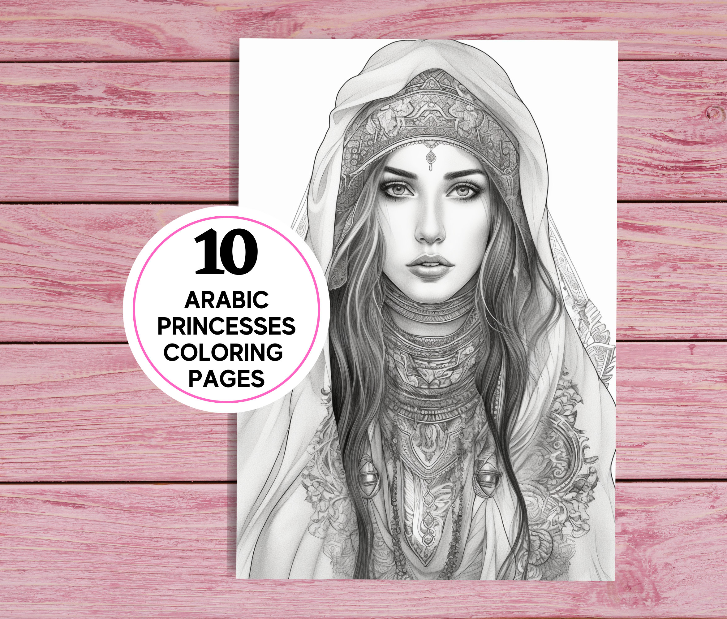 Arabic Princesses Portraits - 10 Coloring Pages for Adults | Printable ...
