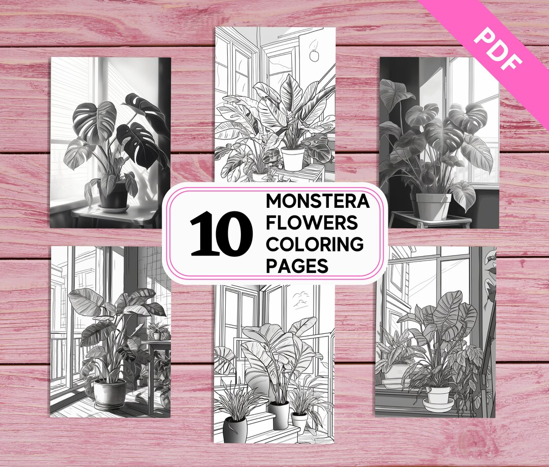 Monstera Plant Coloring Pages – 10 Grayscale Designs (printable PDF) - Etsy
