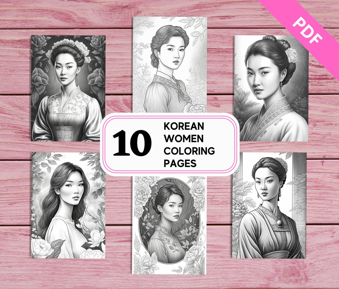 Korean Women Portraits 10 Coloring Pages for Adults Printable PDF 10 ...
