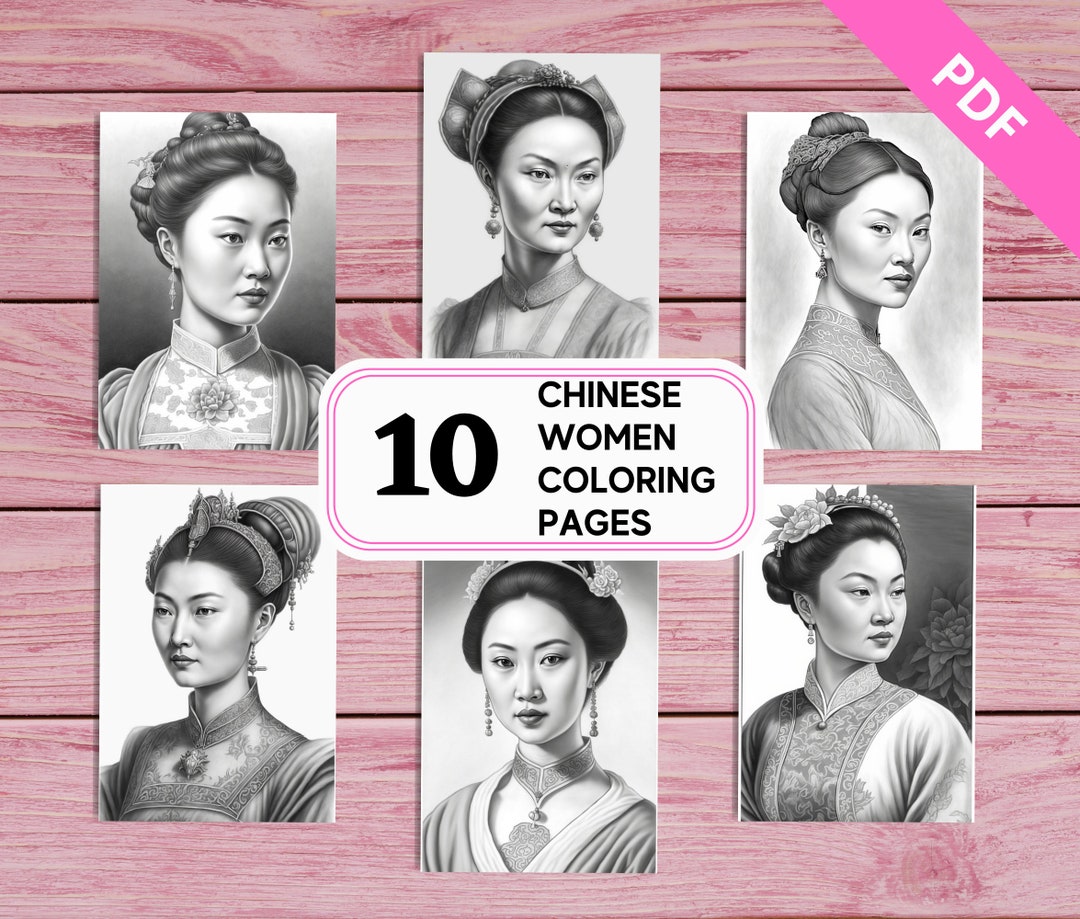 Chinese Women Portraits 10 Coloring Pages for Adults Printable PDF 10 ...