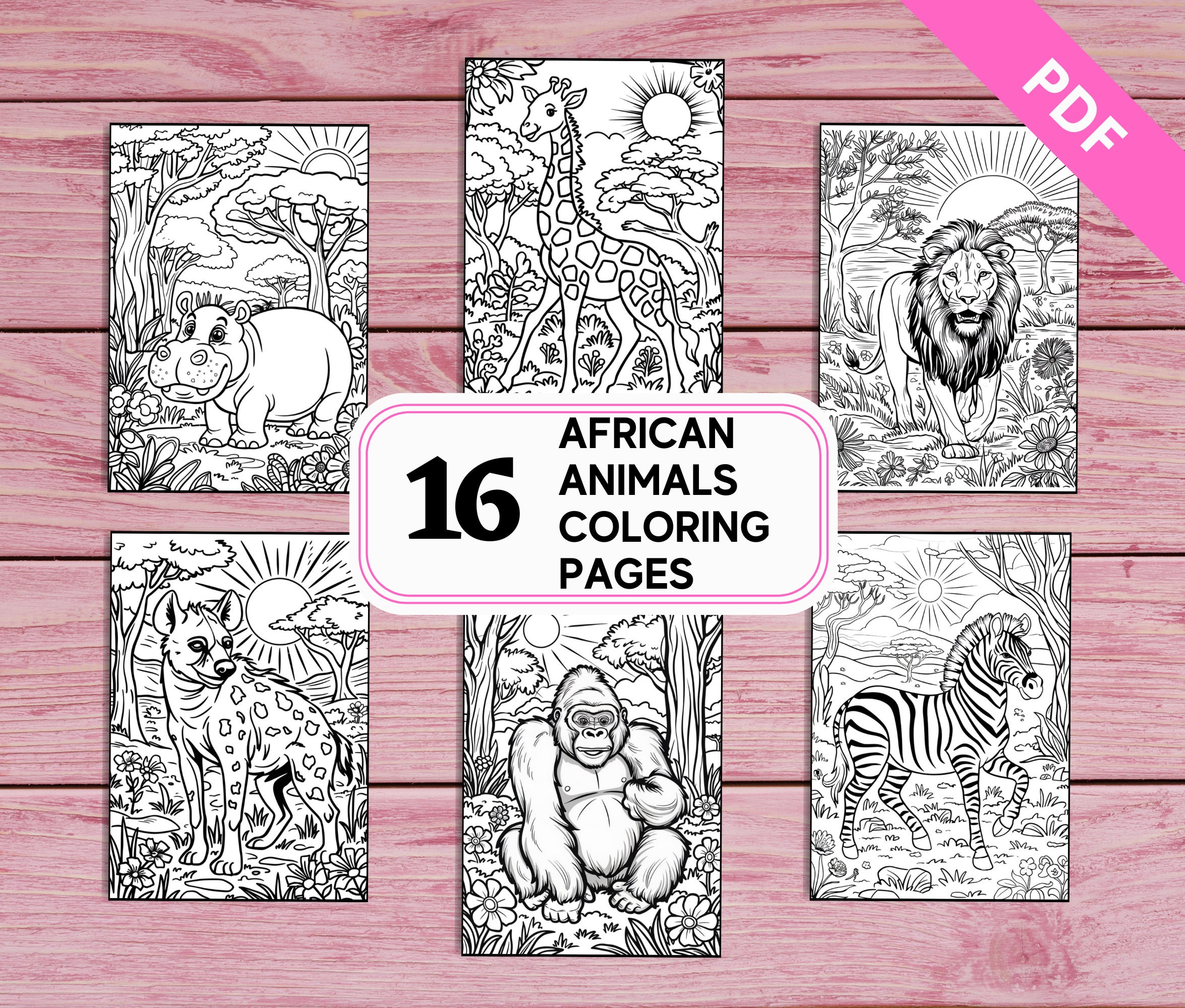 African Animals - 16 Detailed Coloring Pages for Kids and Adults ...
