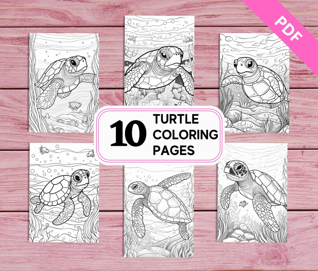 10 Turtle Coloring Pages for Kids and Adults | Printable PDF 10 Pages ...