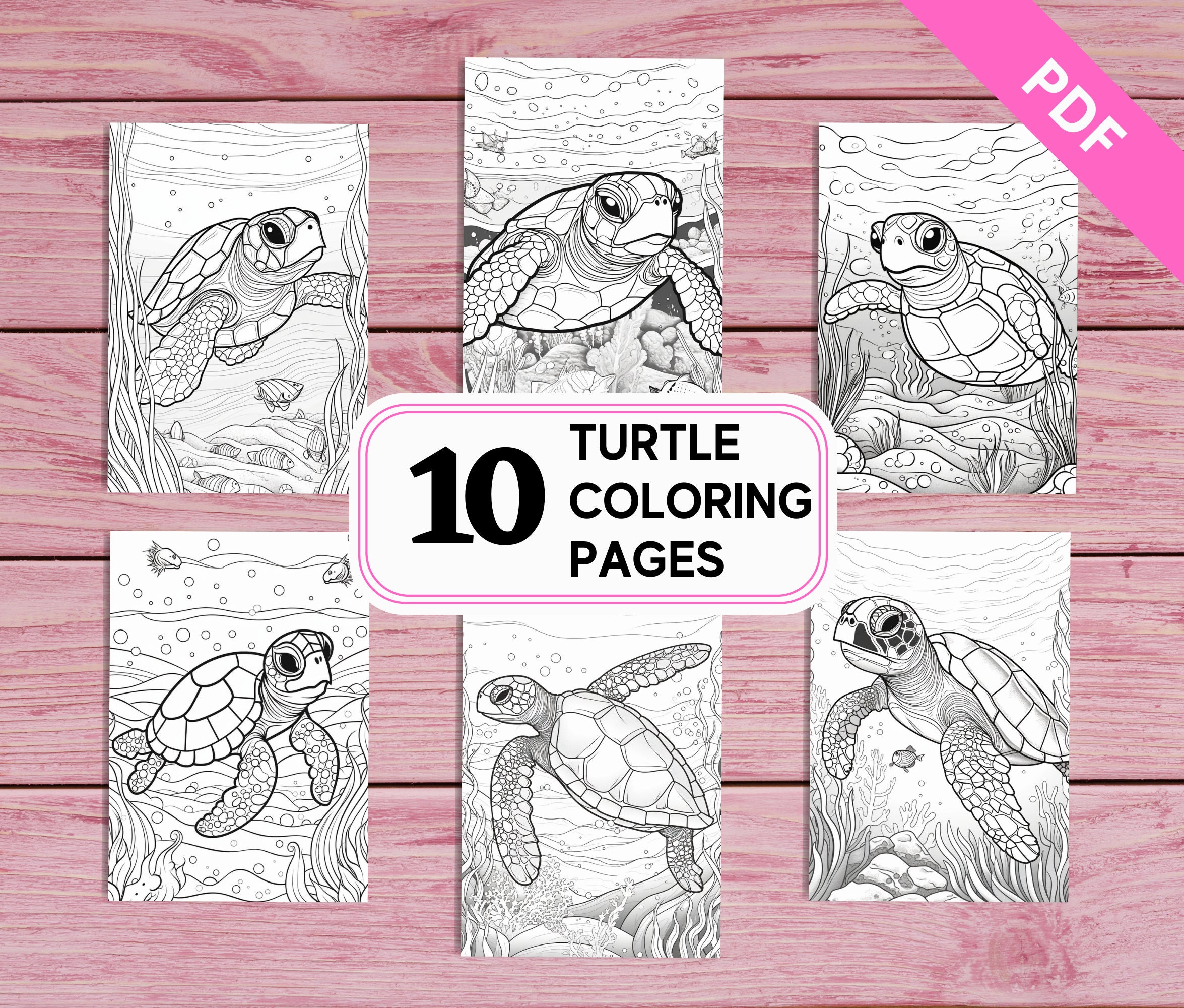 10 Turtle Coloring Pages for Kids and Adults Printable PDF 10 Pages A4 ...