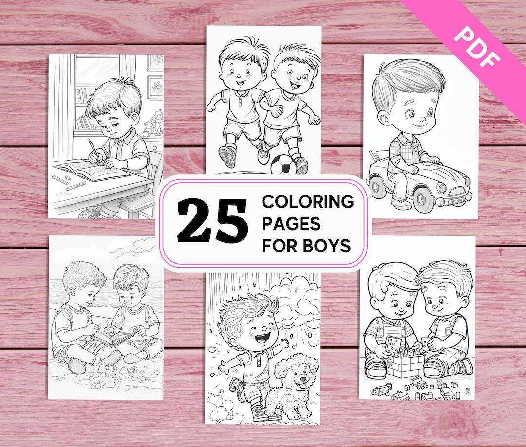 25 Cute Coloring Pages for Boys | Printable PDF 25 Pages A4 | for Kids ...