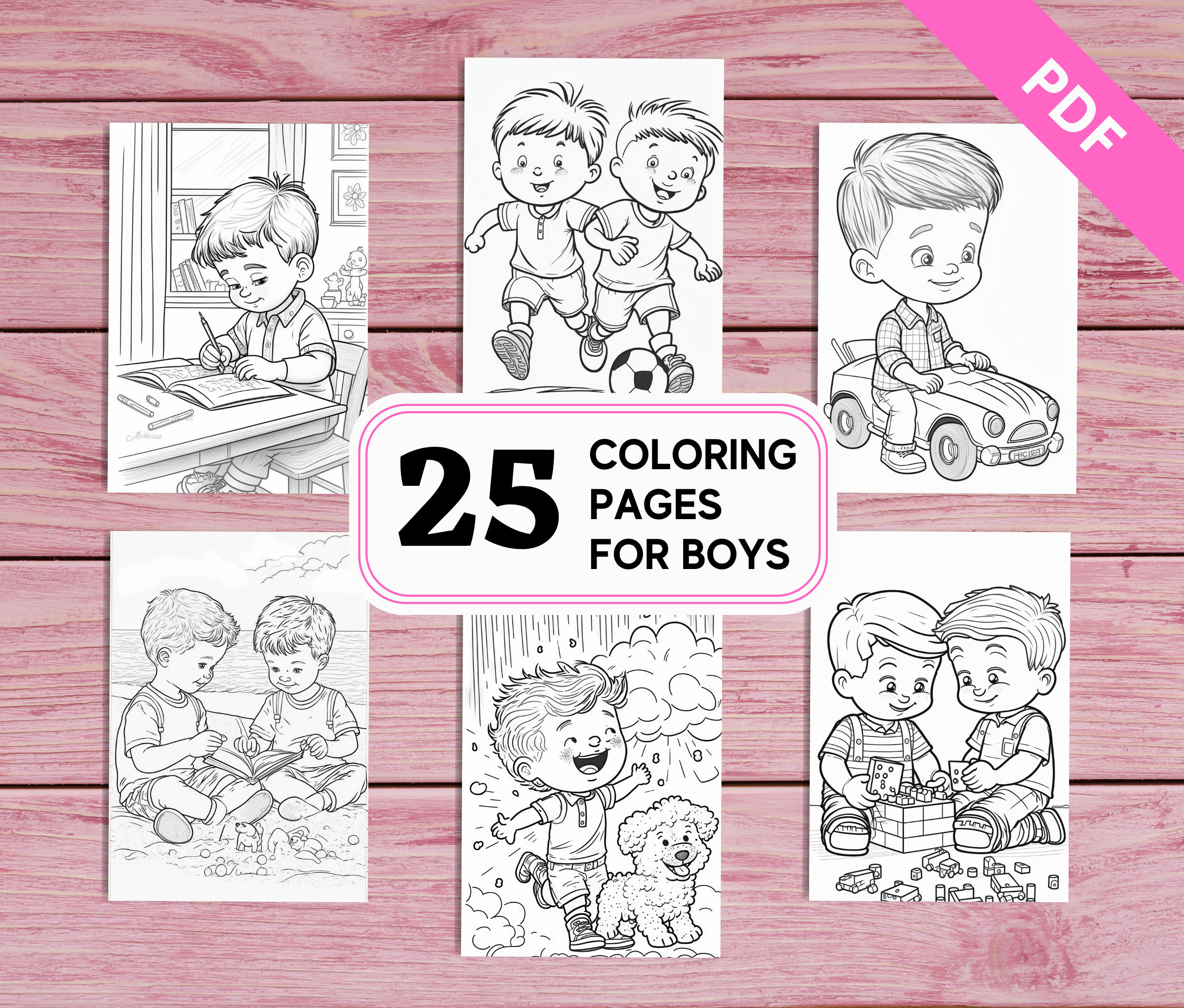 25 Cute Coloring Pages for Boys | Printable PDF 25 Pages A4 | for Kids ...