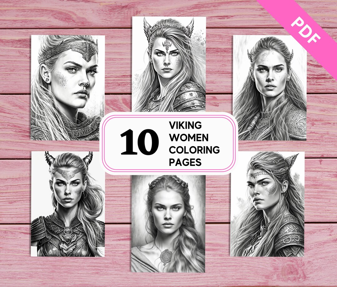 Viking Women Portraits 10 Coloring Pages for Adults Printable PDF 10 ...