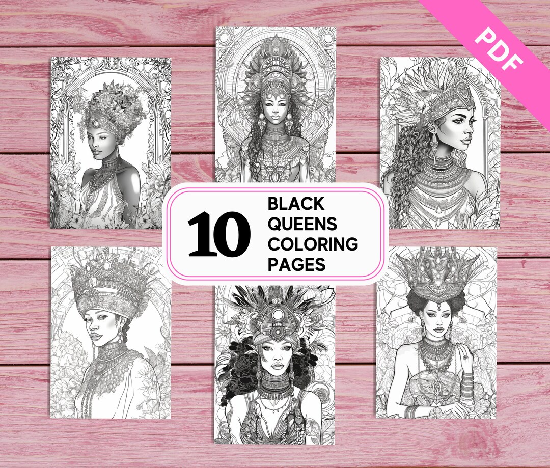 Black Queens - African Woman Portraits - 10 Coloring Pages for Adults ...