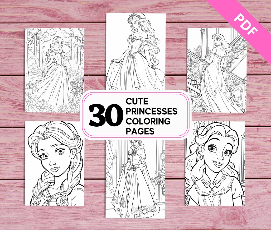 30 Cute Princesses - Coloring Pages for Girls | Printable PDF 30 Pages ...