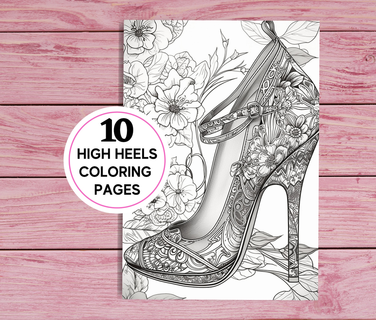 High Heels Coloring Pages – 10 Grayscale Shoe Designs (printable PDF ...