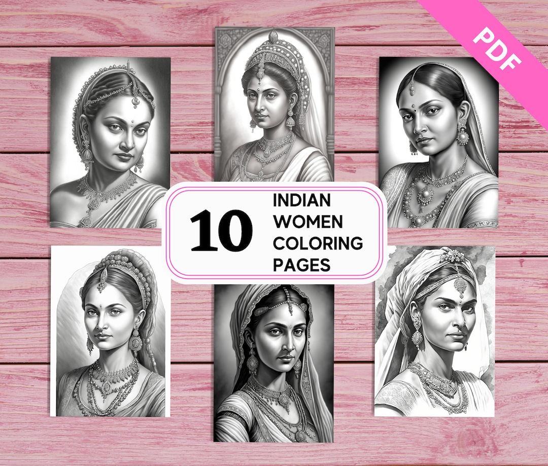 Indian Women Portraits - 10 Coloring Pages for Adults | Printable PDF ...