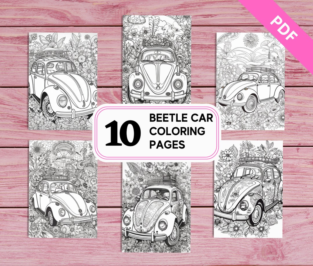 Beetle Car - 10 Coloring Pages for Adults | Printable PDF 10 Pages A4 ...
