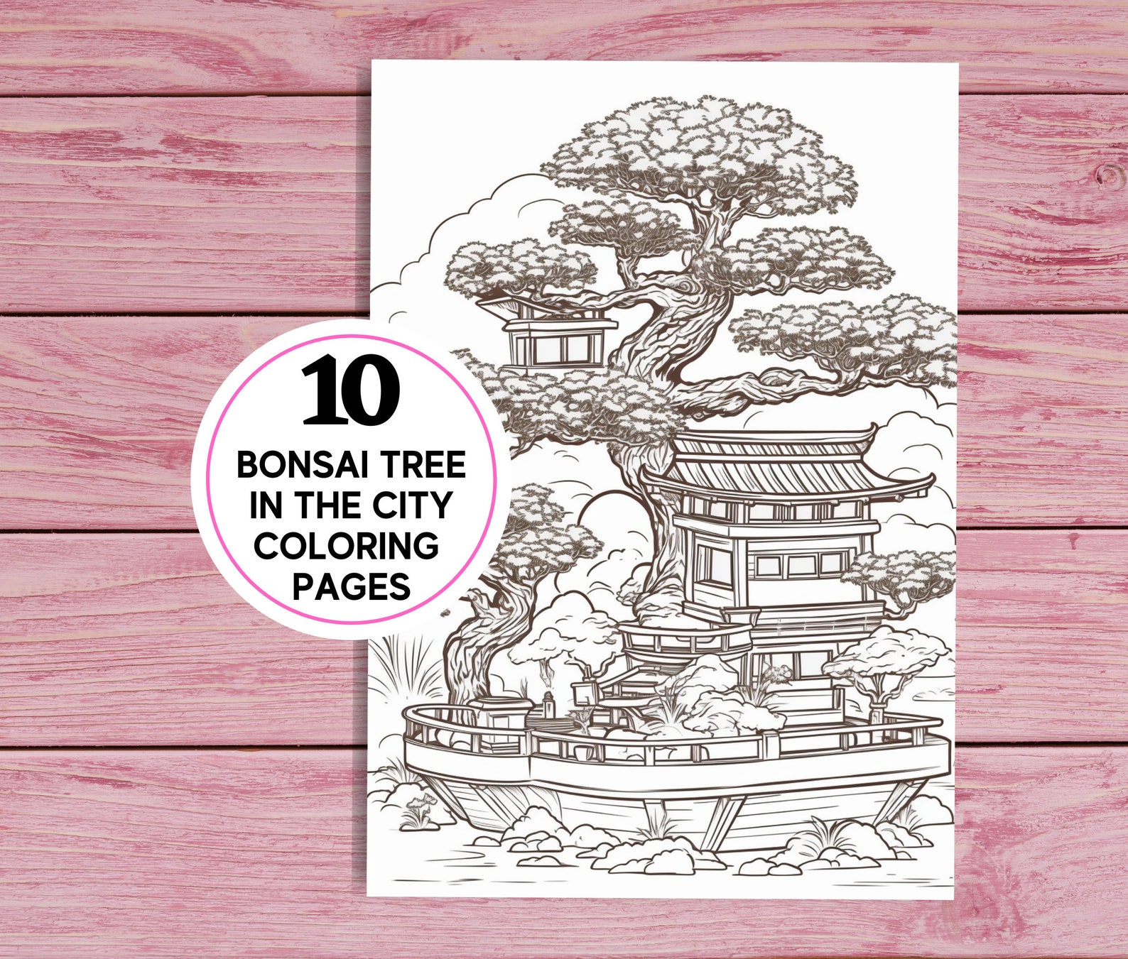 Bonsai Tree in the City - 10 Realistic Coloring Pages for Adults ...